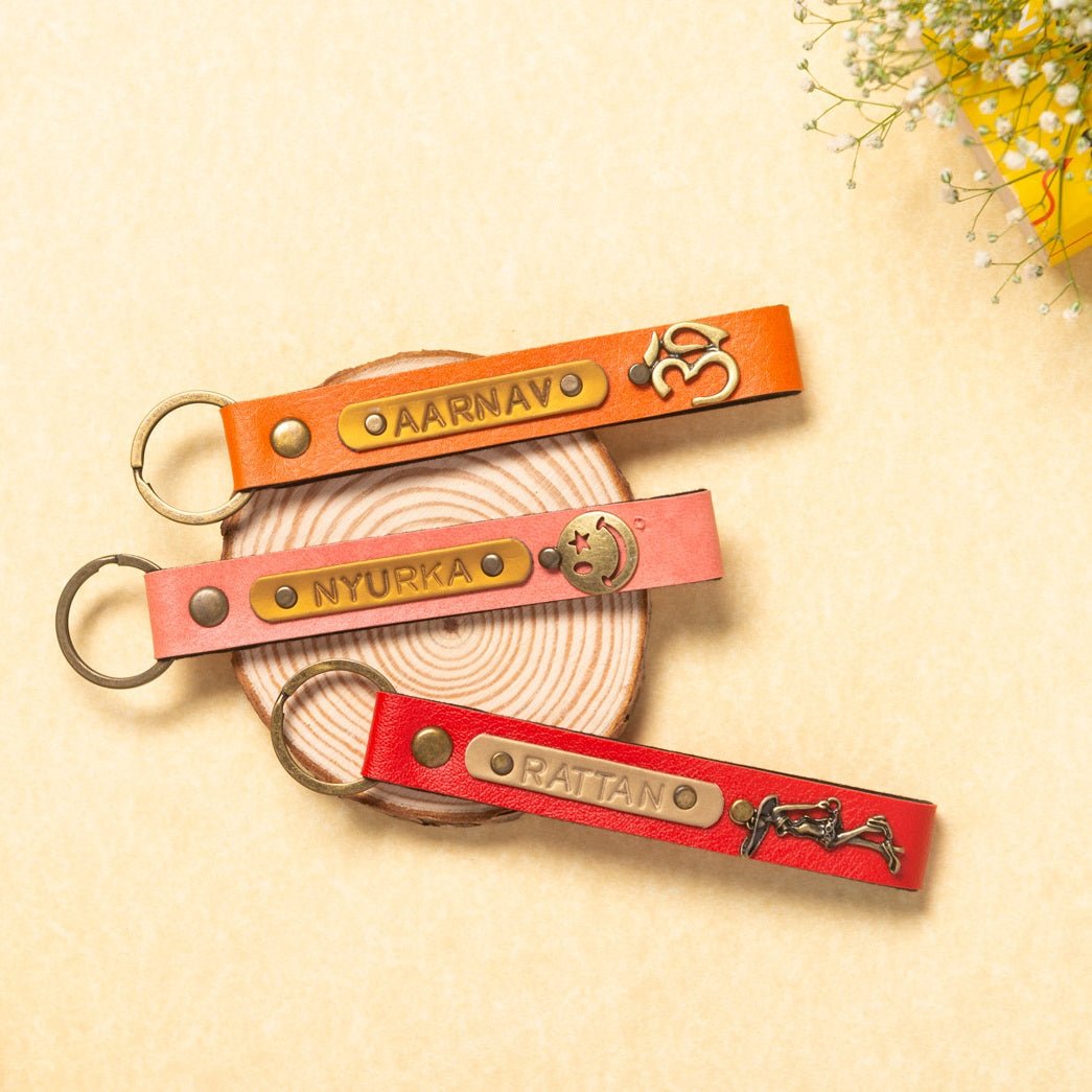 Buy Personalised Keychain (Set of 3) | Custom Name Leather Keychains ...